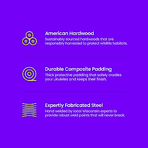 String Swing Ukulele Wall Mount Stand for Mandolin Uke Concert Pineapple Soprano Tenor and Baritone Compatible Case Alternative Kit for Home or Studio – Oak Hardwood