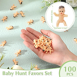 Gemscream 101 Pcs Baby Shower Games Include Paperboard Baby Hunt Sign 100 Mini Plastic Babies Tabletop Sign Tiny Babies Funny Baby Shower Prizes for Gender Reveal Party Favors (Green,Greenery)