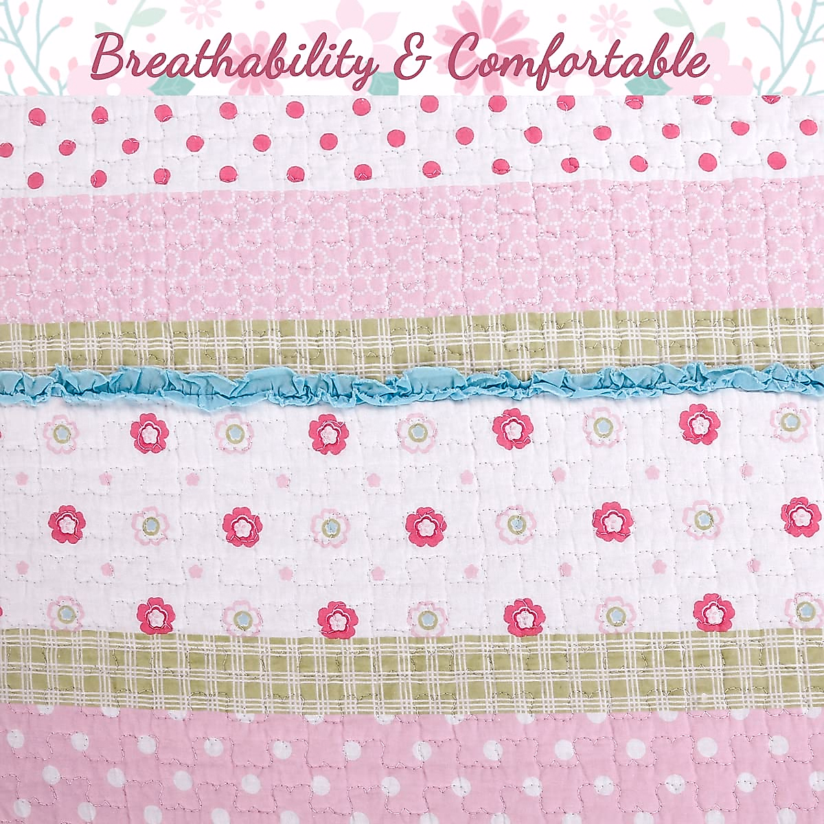 Cozy Line Home Fashions Pink Polka Dot Flower Girl 100% Cotton Reversible Quilt Bedding Set, Coverlet, Bedspread (Greta Pastel, Twin - 2 Piece: 1 Quilt + 1 Sham)