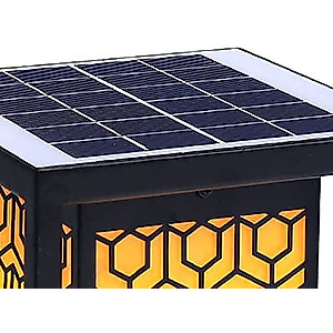 Mrdsre Chinese Style Solar Column Lights Black Finish Square Solar Column Light Post Lantern Stainless Steel Waterproof Outdoor Light Rainproof Waterproof Pillar Lamp Courtyard Lamp Garden Villa Lands