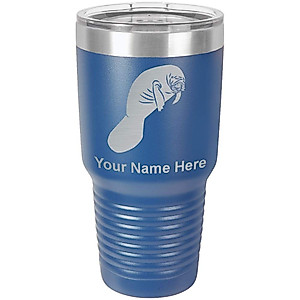 LaserGram 30oz Vacuum Insulated Tumbler Mug, Manatee, Personalized Engraving Included (Dark Blue)