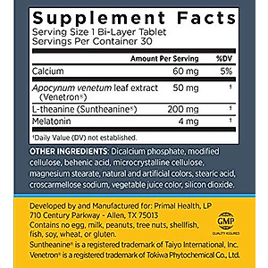 Primal Labs Sleep Refined Time-Release Tablets. Supports Deep, Restful Sleep. Extra Strength Sleep Aid Helps You Fall Asleep & Helps Keep You Asleep. Contains Melatonin, L-Theanine & Venetron