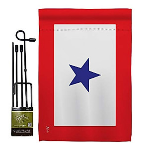 Blue Star Service Garden Flag - Set with Stand Armed Forces Military All Branches Support Honor United State American Veteran Official - House Banner Small Yard Gift Double-Sided 13 X 18.5