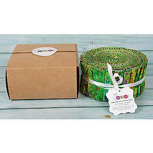 Soimoi 40Pcs Batik Print Cotton Precut Fabrics for Quilting Craft Strips 2.5x42inches Jelly Roll - Green