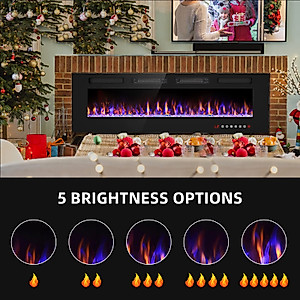 Electric Fireplace-60'' Wall Fireplace for Living Room-Fireplace Heater Insert Wall Mounted with Remote Control,Timer,12 Flame Colors,750/150W,Ultra Thin