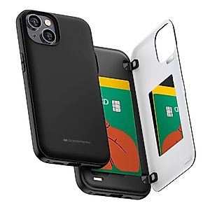 GOOSPERY Magnetic Door Bumper Compatible with iPhone 15 Case, Card Holder Wallet Easy Magnet Auto Closing Protective Dual Layer Sturdy Phone Back Cover - Black