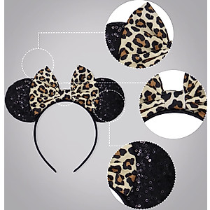 LIHELEI Minnie Ears Mouse Ears Headband with Leopard Bows, Party Decoration Headbands for Halloween Costume, Headwear Hair Accessories for Women Girls-3 PCS A