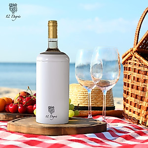 12 Degrés Wine Chiller Set - Perfect Wine Gifts for Women & Men - Stainless Steel Insulated Wine Cooler with Wine Pump, Aerator & 4 Stoppers (White Matte)