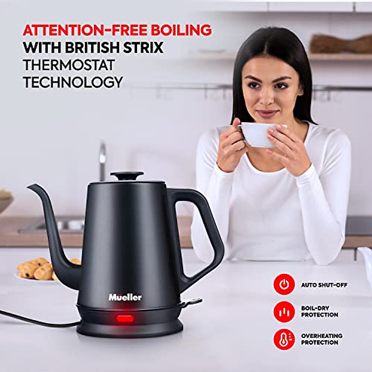 Mueller Electric Gooseneck Kettle with Pour Over Drip Coffee Maker Coffee Serving Set, Stainless Steel Coffee Servers Kettle & Tea Kettle, Matte