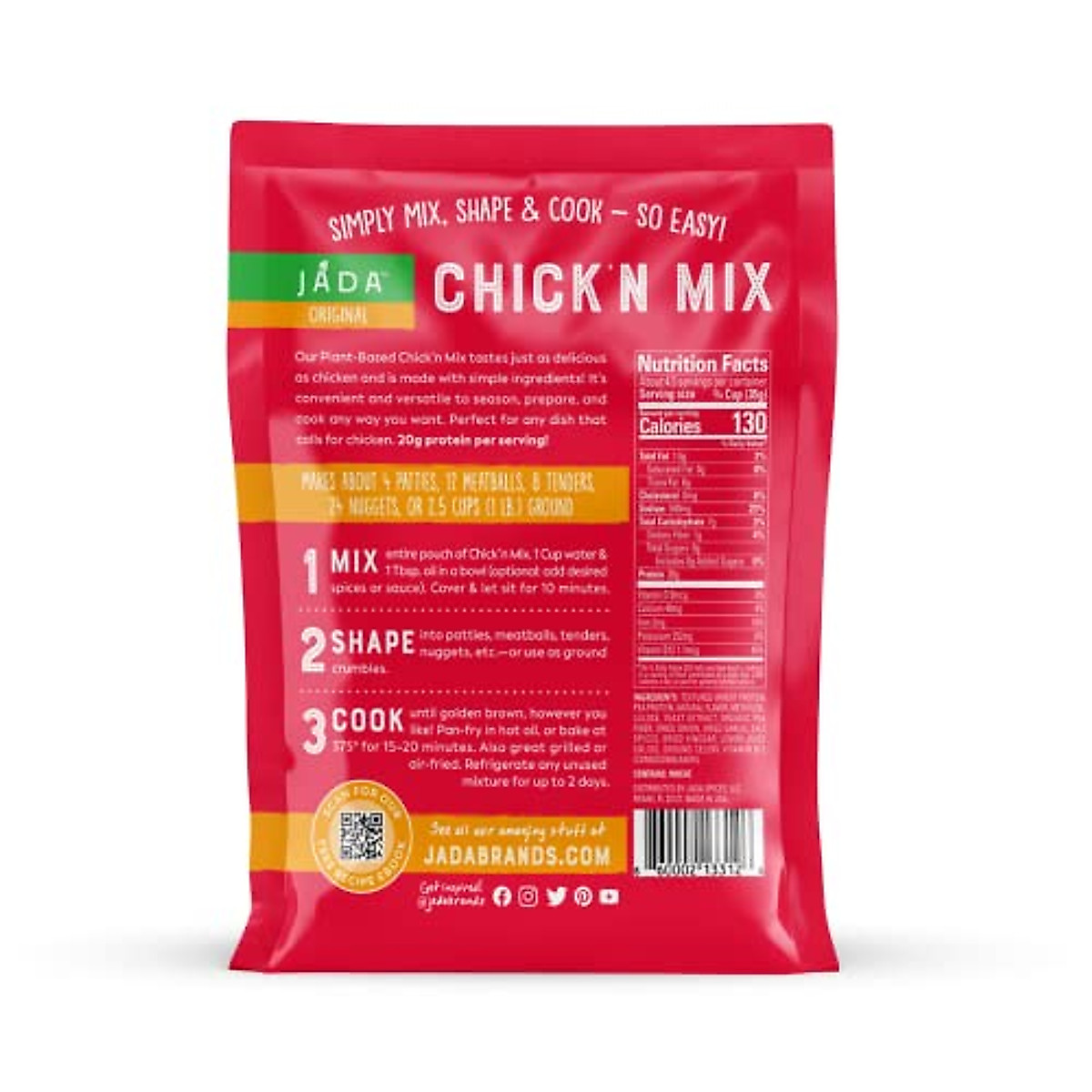 Vegan Ground Chicken Mix - MIX, SHAPE, COOK The Best Vegan Chicken Meals - Shape Into Vegan Nuggets, Patties, Tenders - Baked, Grilled or Fried Chicken (Original 2pack)