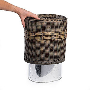 The Basket Lady Drop-in Oval Wicker Waste Basket with Removable Metal Liner, Antique Walnut Brown, 12" L x 9.5" W x 12" H