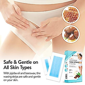 Gleebee Wax Strips 60 counts, Waxing Strips for Hair Removal including 40 Body trips and 20 Facial Strips, Hair Removal for Face, Arms, Legs, Underarms and Bikini