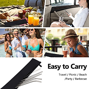 Aosbos Reusable Straws Pouch Carrying Case for Metal Straws Paper Straw Plastic Straws Disposable Straws Silicone Straws Tumbler Straws Case Stainless Steel Straw Bags Chopstick Container, Black
