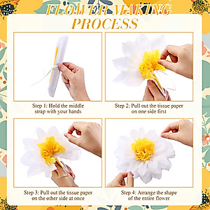 Feifeiya 14 Pcs Sunflower Daisy Bee Cutout Decorations Sunflower Daisy Tissue Paper Pom Poms Party Decorations Bee Cutouts for Birthday Bridal Wedding Classroom Craft Bulletin Board(Yellow, White)