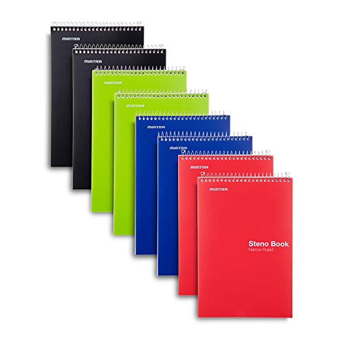 Mintra Office Steno Book - (Primary Colors, 8 Pads/Pack, Narrow Ruled) - 6inx9in, 100 Sheets per pad, POLY Cover, notebook for writing notes in school, university, college, work, office