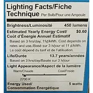 (6 bulbs) GE 66256 - bright stik LED Tubular Light Bulb 5 watt 450 lumen 2700K LED