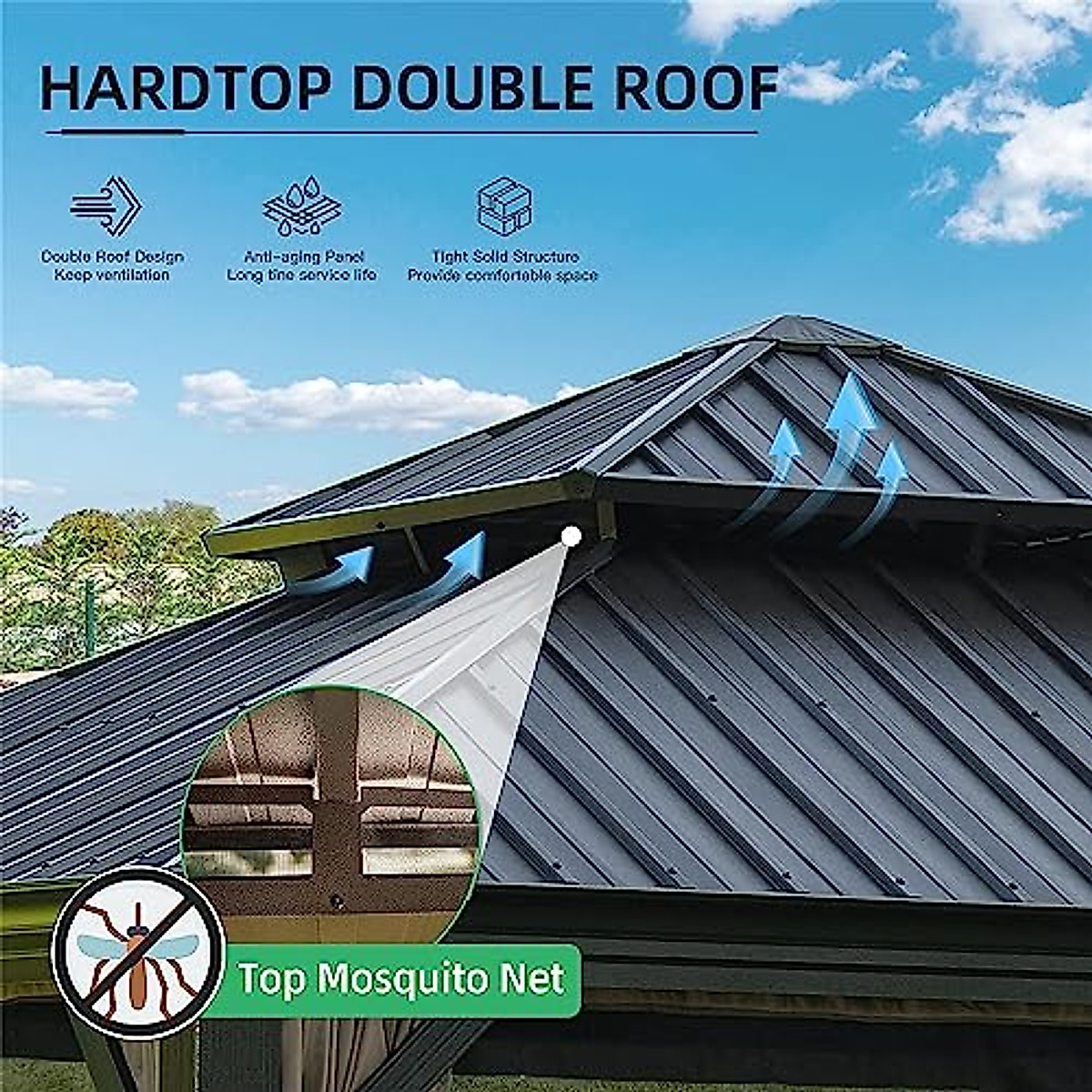 Evedy 12x12FT Hardtop Gazebo,Outdoor Permanent Pavilion with Curtains&Netting,Outdoor Metal Gazebos,Outdoor Aluminum Frame Canopy with Galvanized Steel Double Roof for Patios Deck Backyard,Lawn(Brown)