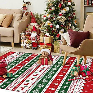 U'Artlines Christmas Washable Area Rug 5 X 7 ft Colorful Christmas Tree Deer Bell Laundry Rug Runner Non Slip Winter Soft Throw Rugs Carpet for Entryway Living Room Bedroom