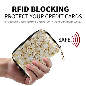 Popcorn Texture White Credit Card Coin wallet, RFID Blocking Compact Women Leather Card Holder, Key Change Organizer, Zipper Purse Clutch Pouch Pocket