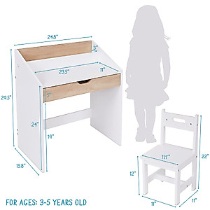 Lil' Jumbl Toddler Wooden Study Desk and Chair Set, Home School Learning Workstation with Writing Table, Storage Drawer, Tabletop Organizer & Hanging Hooks for Children Studying, Reading & Drawing