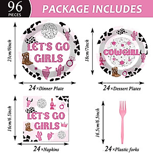 96pcs Lets Go Girls Bachelorette Party Tableware Set Western Cowgirl Party Supplies Plates Napkins Fork Printing Bachelorette Bridal Shower Party Supplies For Bachelorette Party Serves 24 Guests