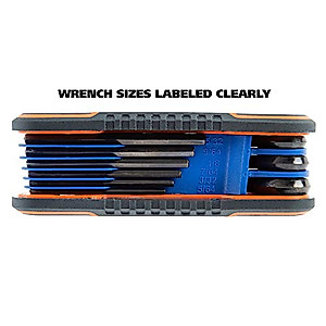GreatNeck 74206 25 Piece Folding Star, SAE, And Metric Hex Key Set, Allen Key Set, Labeled Wrench Sizes, Adjustable, Color Coded Body for Easy Identification