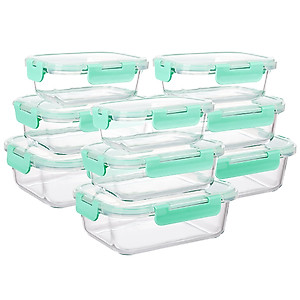 Moretoes Glass Food Storage Containers, 9pcs, Glass Meal Prep Containers, Glass Airtight Leakproof Containers Set, Glass Storage Containers with Lids