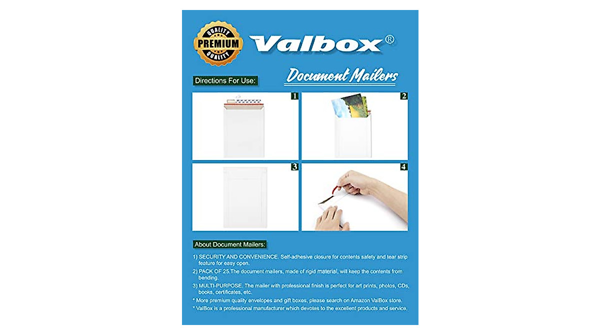 ValBox 9x11.5 Photo & Document Mailers - 25 Stay Flat Envelopes
