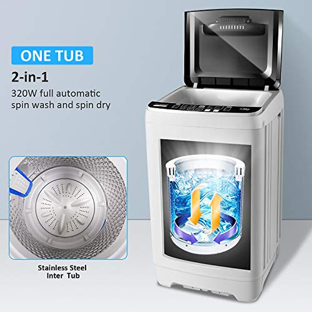 Nictemaw Portable Washing Machine 𝟏𝟕.𝟔Lbs Capacity Portable Washer 1.9 Cu.ft Full-Automatic Compact Laundry Washer With Drain Pump,10 Wash Programs 8 water levels with LED display Ideal for Home