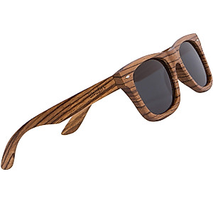 Woodies Polarized All-Wood Zebra Wood Sunglasses for Men and Women | Dark Lenses and Real Wooden Frame | 100% UVA/UVB Ray Protection