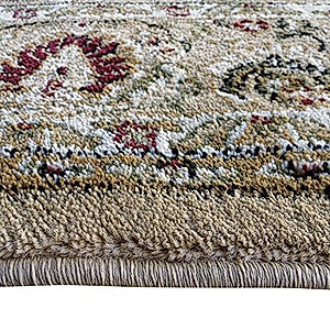 Merrick Lane Traditional Maidon 4' x 4' Persian Style Floral Medallion Motif Octagon Olefin Area Rug with Jute Backing in Ivory