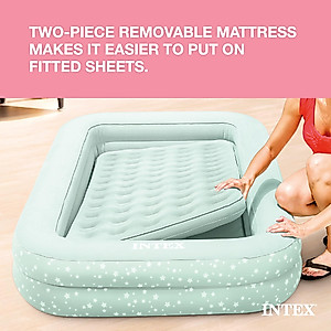 Intex Kids Travel Air Mattress Inflatable Bed Set with Raised Sides and 120V Electric Quick Fill Air Pump with 3 Interconnected Nozzles