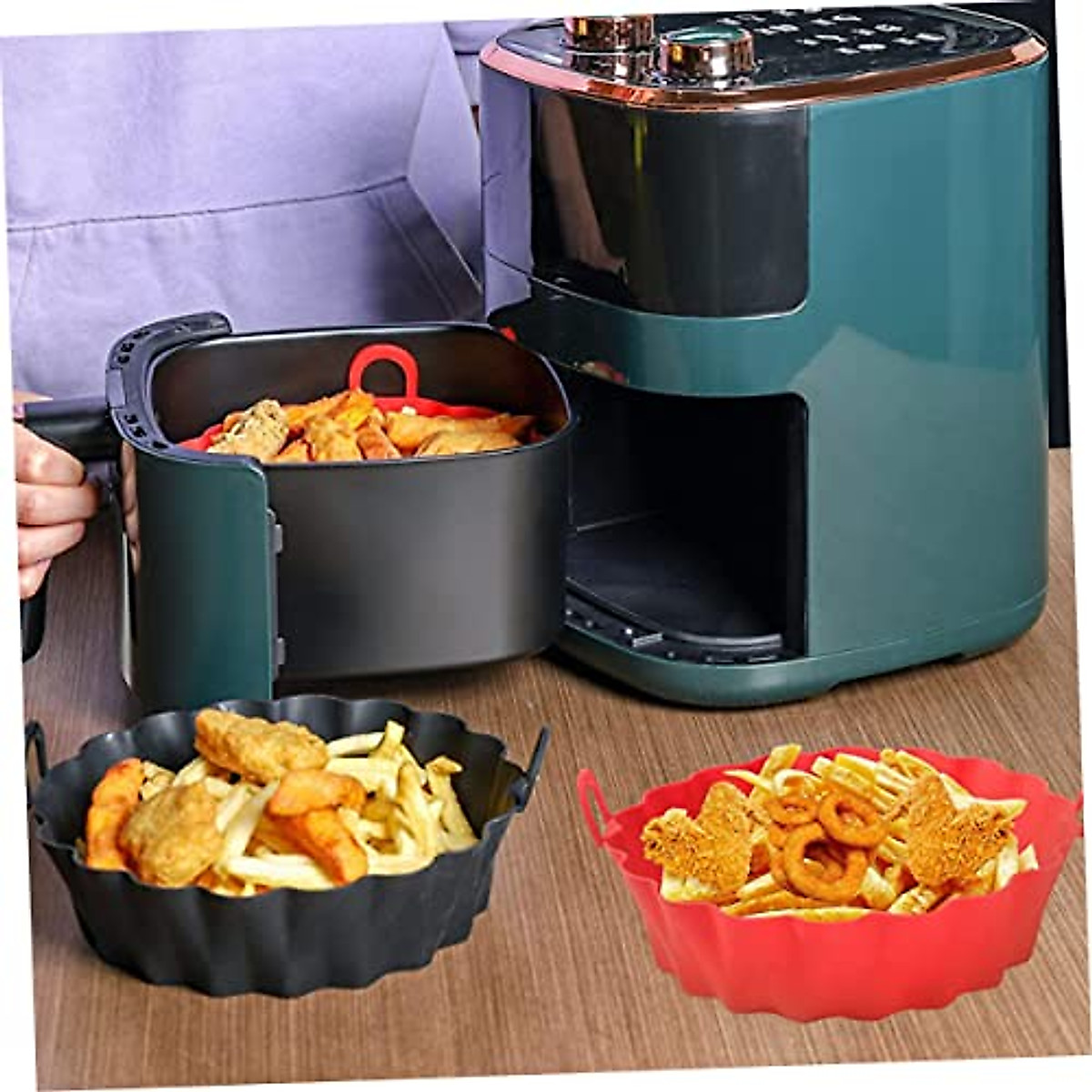 YARNOW 2pcs Air Fryer Pan Parchment Paper Air Fryer Silicone Oven Liner Oven Roasting Pan Air Fryer Baking Tray Air Fryer Accessories Air Fryer Silicone Liner Air Fryer Liner Pad Bread
