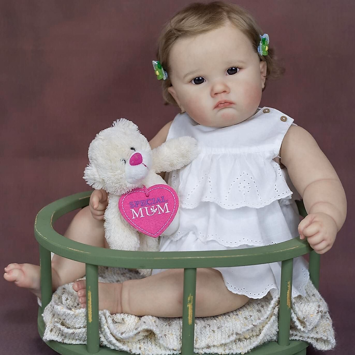 Angelbaby Cute Reborn Baby Dolls 24 Inch Realsitic Reborn Toddler Girl Doll Fat Face Newborn Silicone Baby Real Life Weighted Bebe Reborns Snuggle Doll Sets for Kids