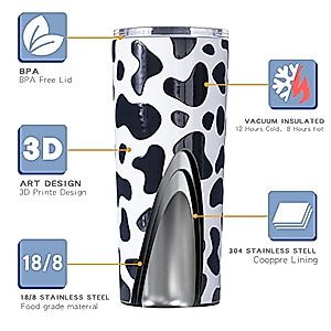 ARCQUESE Cow Print Tumbler Insulated Birthday Gifts for Women Insulated Cups Funny Gifts for Girlfriend Cow Print Mug Mother's Day Gifts for Mom Cow Lovers Black For Daughter