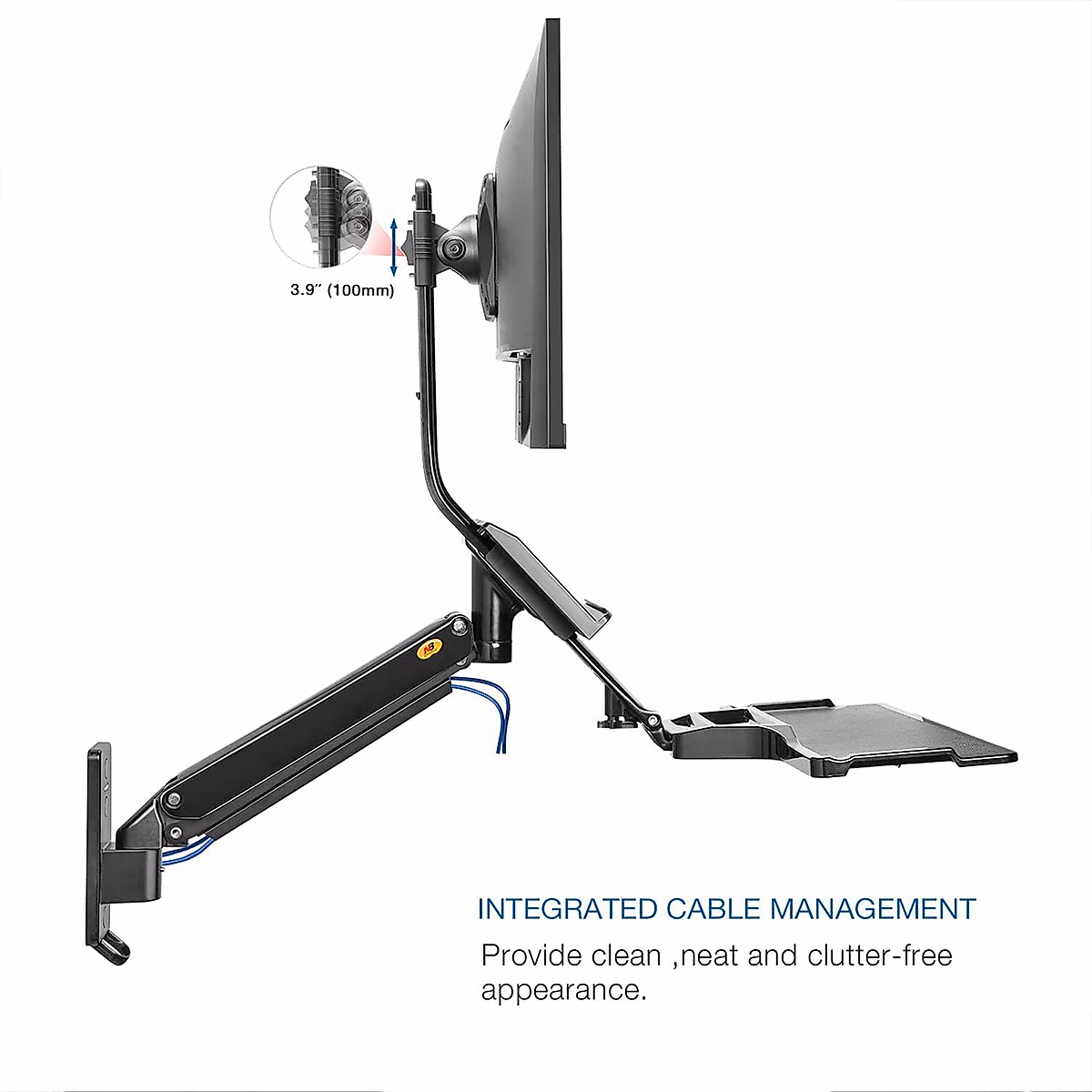 Sit Stand Workstation Wall Mount Height Adjustable Sit-Stand Converter for 19''-27'' Screens with Keyboard Tray, VESA 75/100, Load Capacity from 4.4-19.8lbs MB32-B