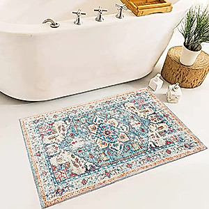 GEVES Cream Green Boho Area Rug Persian Oriental 2x3 Entryway Rugs for Bedroom Kitchen Bathroom Decor Doormat Washable Indoor Use Non-Slip Rubber Backing