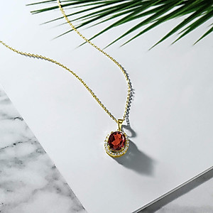 Gem Stone King 4.00 Cttw 18K Yellow Gold Plated Silver Red Garnet Pendant Necklace For Women | Gemstone Birthstone | Oval 11X9MM | With 18 inch Chain