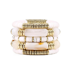 White Bamboo Tube Bangles Bracelet Chunky Curved Stacking Clear Acrylic Colorful Beads Stretchable Friendship Gold Bracelets Gifts For Bestfriends, Couple
