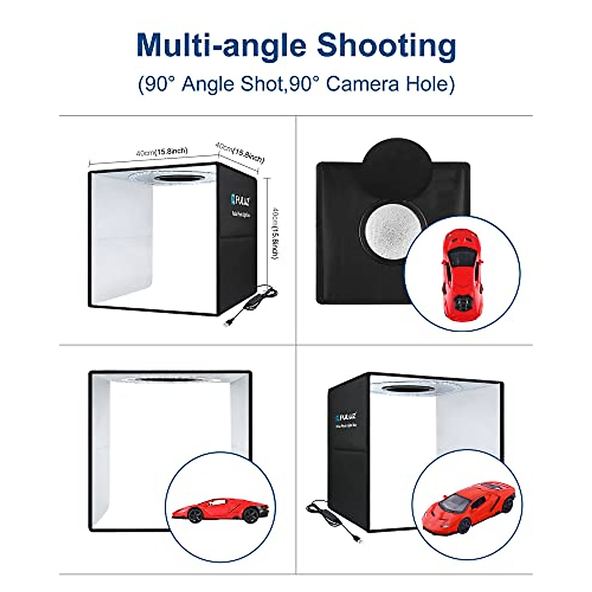 Upgraded PULUZ Photo Studio Light Box 16"/40cm Portable Foldable Photo Light Tent, Professional Tri-Color Dimmable Shooting Tent Kit with 144 LED Lights & 6 Backgrounds (12 Colors)
