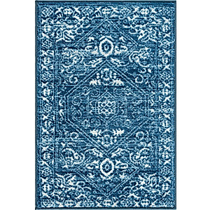 Rugs.com Boston Collection Rug – 2' x 3' Blue Low-Pile Rug Perfect for Living Rooms, Large Dining Rooms, Open Floorplans