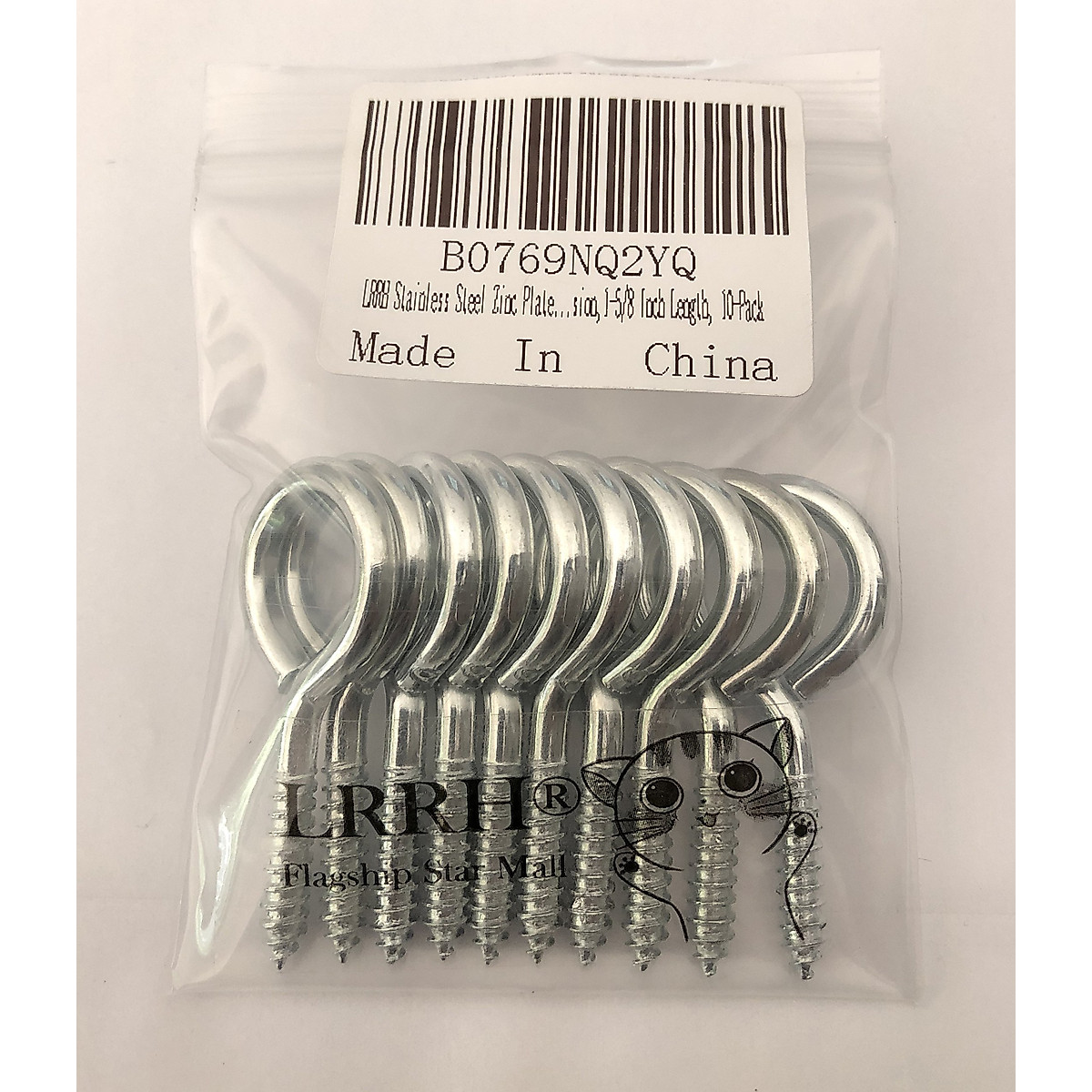 LRRH 4277 Stainless Steel Diameter #8 Screw Eyes, Lag Thread, 1/2-Inch Eye Inner Dimension,1-5/8 inch Length, 10-Pack