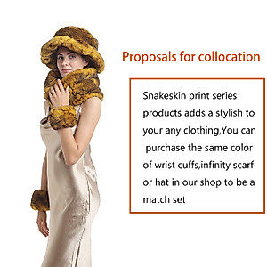 LA CARRIE Women's Snakeskin Print Faux Fur Bucket Hat Winter Warmer Fisherman Cap (Yellow)