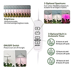 GrowLED Umbrella Herb Garden Grow Light, Height Adjustable, 7ft Cord, 8/12/16 Hours Automatic Timer, 10-Level Brightness, 3 Optional Spectrums, Suitable for Desktop/Large/Hanging Planters, White