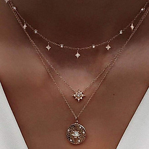 Victray Boho Star Necklace Coin Neck Chain Choker Pendant Necklaces Fashion Jewelry for Women (1)