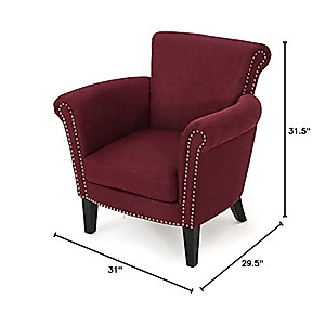 Christopher Knight Home Brice Vintage Scroll Arm Studded Fabric Club Chair, Wine / Dark Brown 29.5D x 31W x 31.5H Inch