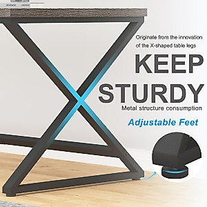 IBF 70.8” Long Computer Desk, Industrial Large Home Office Desk for Writing Study, Rustic Gaming Executive Work Desk for 2 Person, Wood Metal Pc Workstation Computer Table for Living Room, Dark Gray