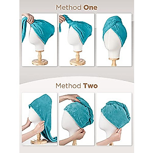 Hicober Microfiber Hair Towel, Hair Towel Wrap Turbans for Women,Hair Drying Towel Wrap Hair Accessories for Women Girls-Plum,Navy,Aqua Green,3Packs