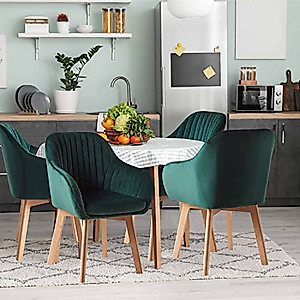 ANOUR Modern Accent Chairs Set of 2, Velvet Kitchen Dining Room Chairs with Wood Legs,Upholstered Arm Chairs for Living Room Bedroom Vanity(Green,2 Pack)