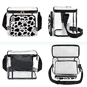 bisibuy Animal Cows Print Clear Lunch Bag Stadium Approved PVC Plastic See Through Lunch box with Adjustable Strap for Sports Events Concerts Office